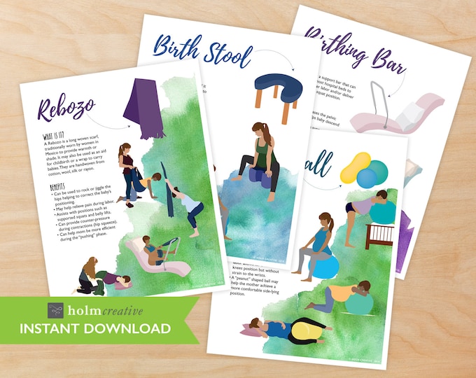 Printable Labor Positions Flashcards, Childbirth Education Tool ...