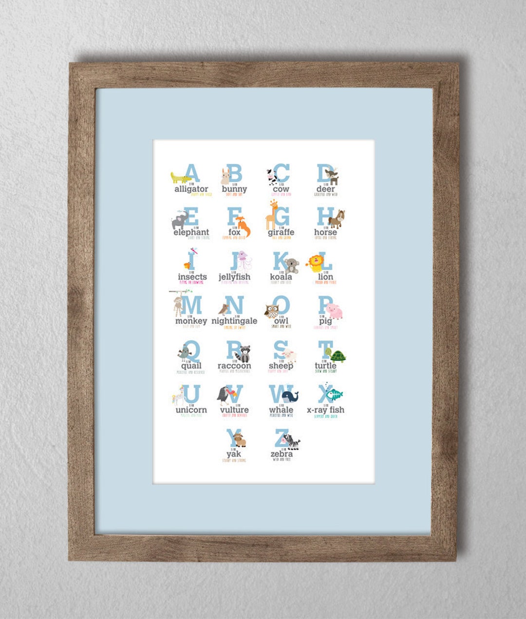 Cute ABC Animal Chart, Alphabet Animals, Kids Room Print, Printable ...