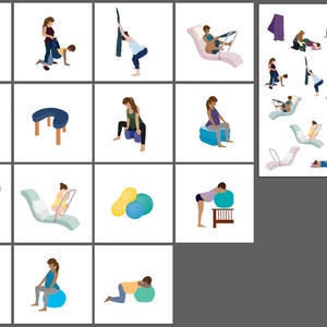 Set #2: Props for Labor / Birth Positions – Vector Illustrations ...