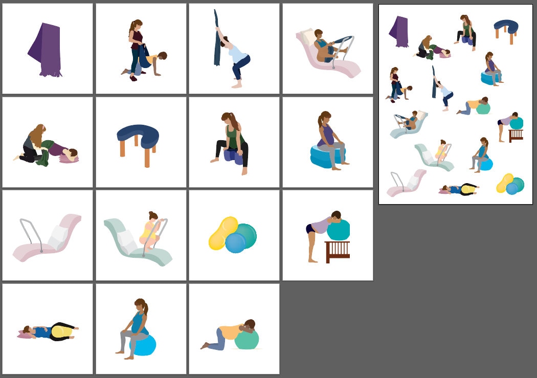 Set #2: Props for Labor / Birth Positions – Vector Illustrations ...