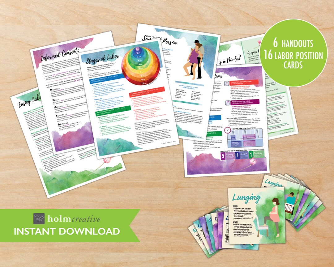 Package 2: Birth Education Handouts + Printable Labor Position Cards ...
