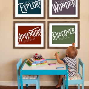 Adventure, Explore, Discover & Wonder, Set of 4 Graphic Posters With ...