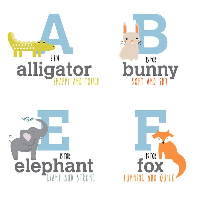 Cute ABC Animal Chart Alphabet Animals Kids Room Print - Etsy