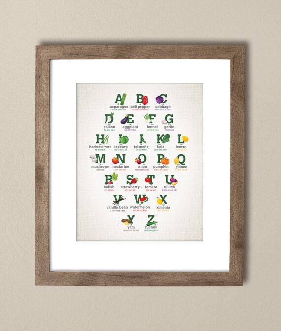 Cute ABC Veggie Chart Alphabet Fruits & Vegetables Kids | Etsy