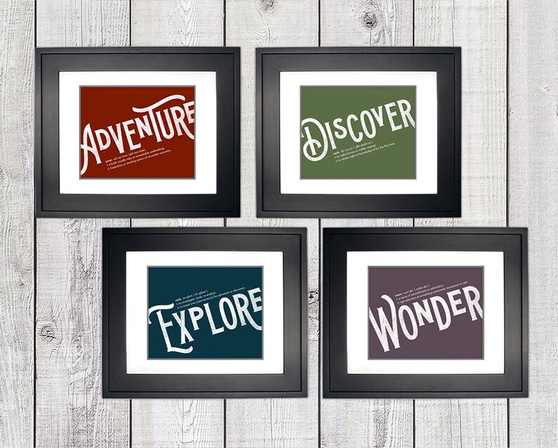 Adventure, Explore, Discover & Wonder, Set of 4 Graphic Posters With ...