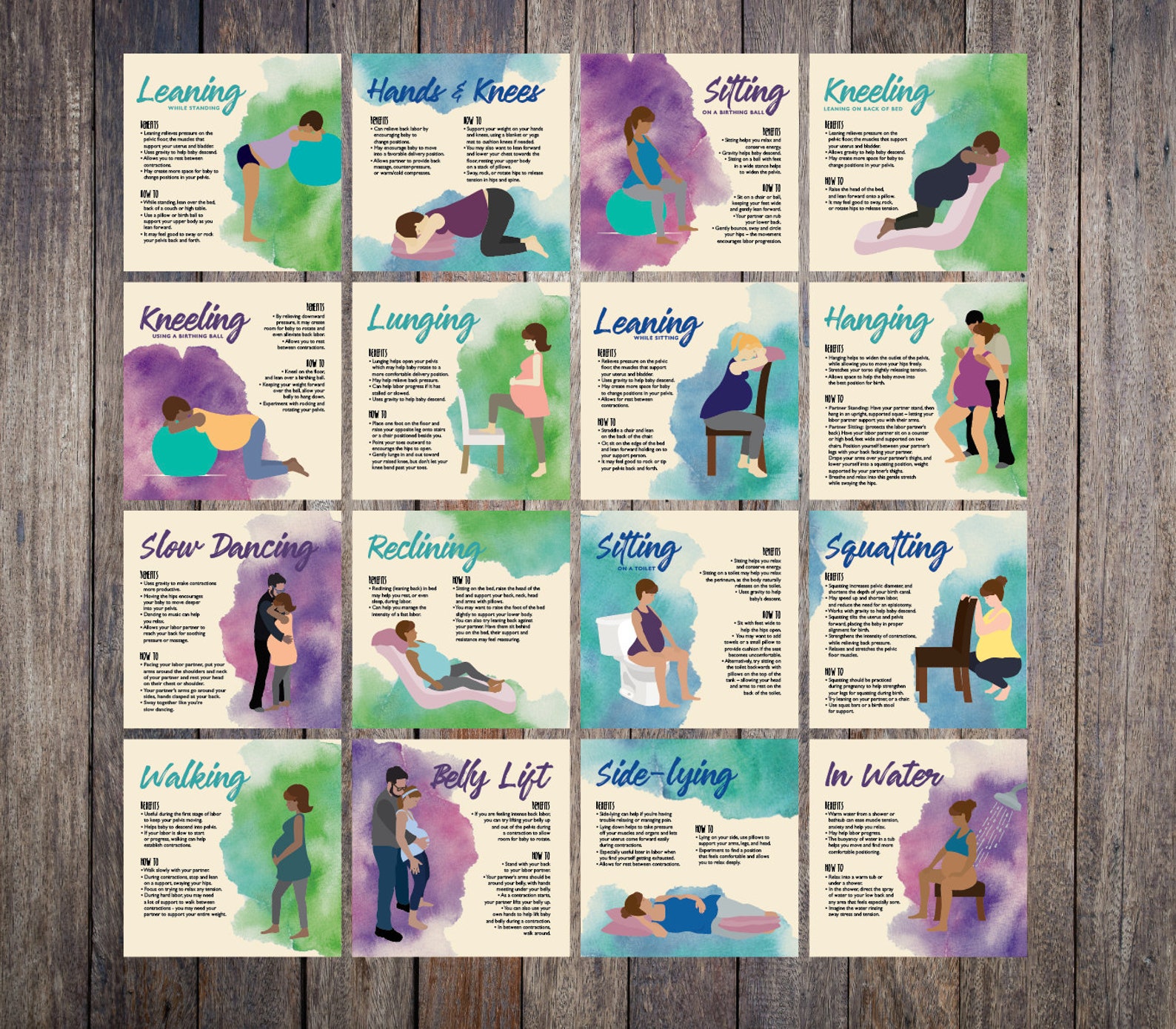 Package 2: Birth Education Handouts + Printable Labor Position Cards ...