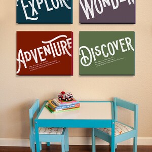 Adventure, Explore, Discover & Wonder, Set of 4 Graphic Posters With ...