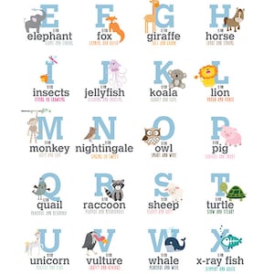 Cute ABC Animal Chart, Alphabet Animals, Kids Room Print, Printable ...