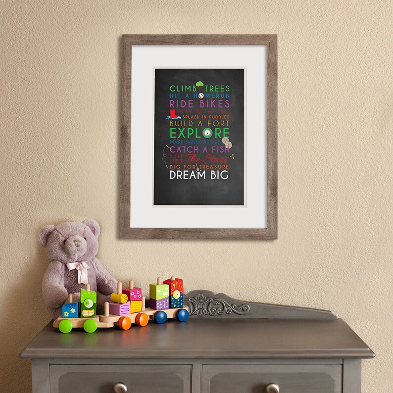 Rainbow Chalkboard Dream Big Printable Colorful Kids Room - Etsy