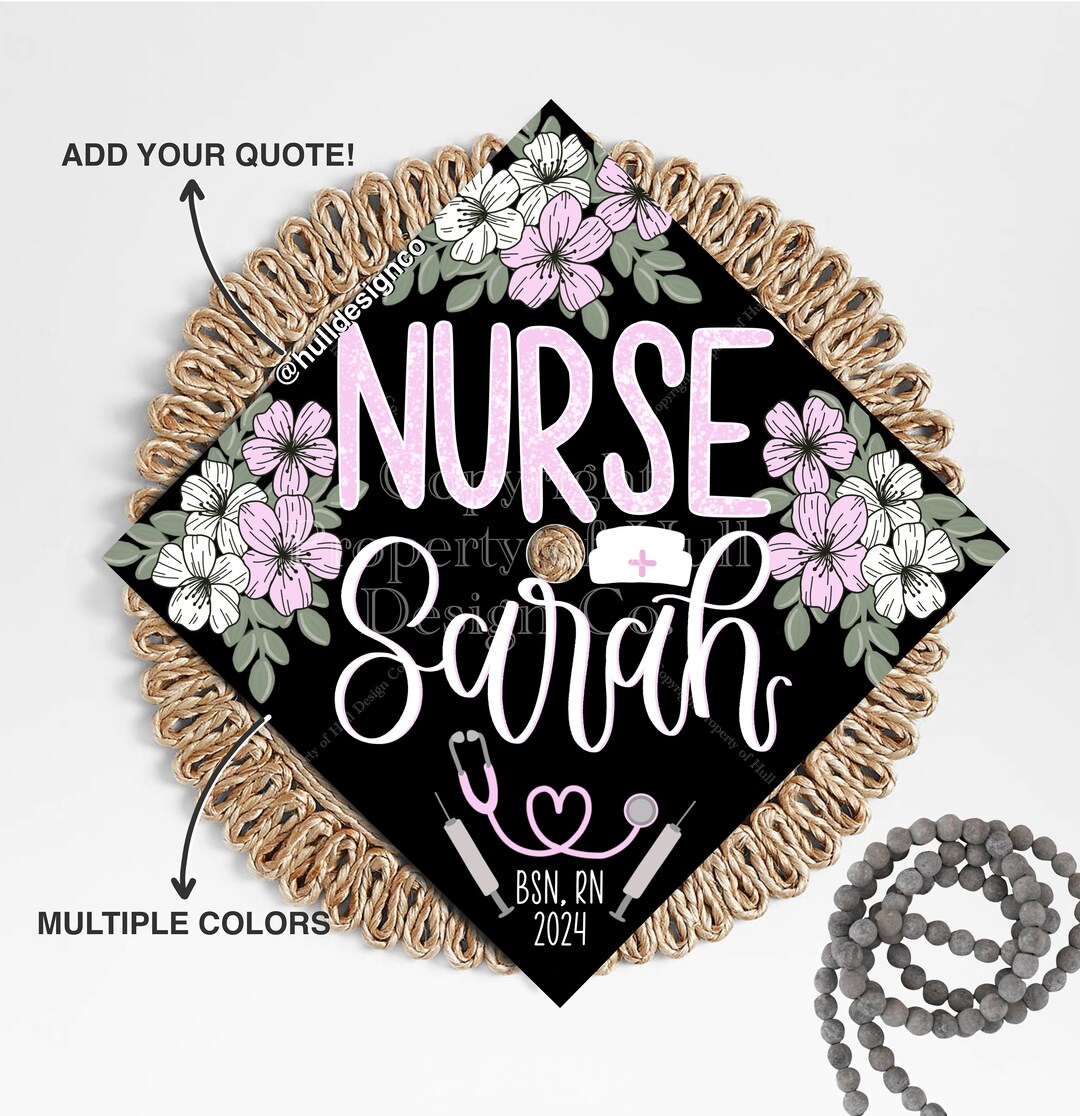 Custom "cherry Blossom Bsn" Graduation Cap Topper, Nursing Graduation ...