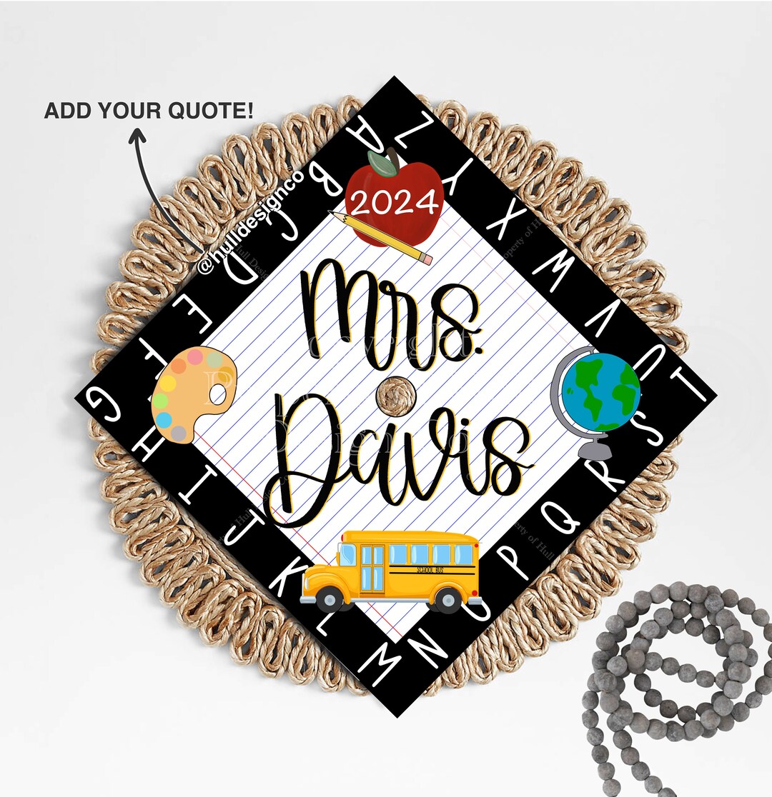 Custom "alphabet Border" Graduation Cap Topper, Teacher Graduation Cap ...