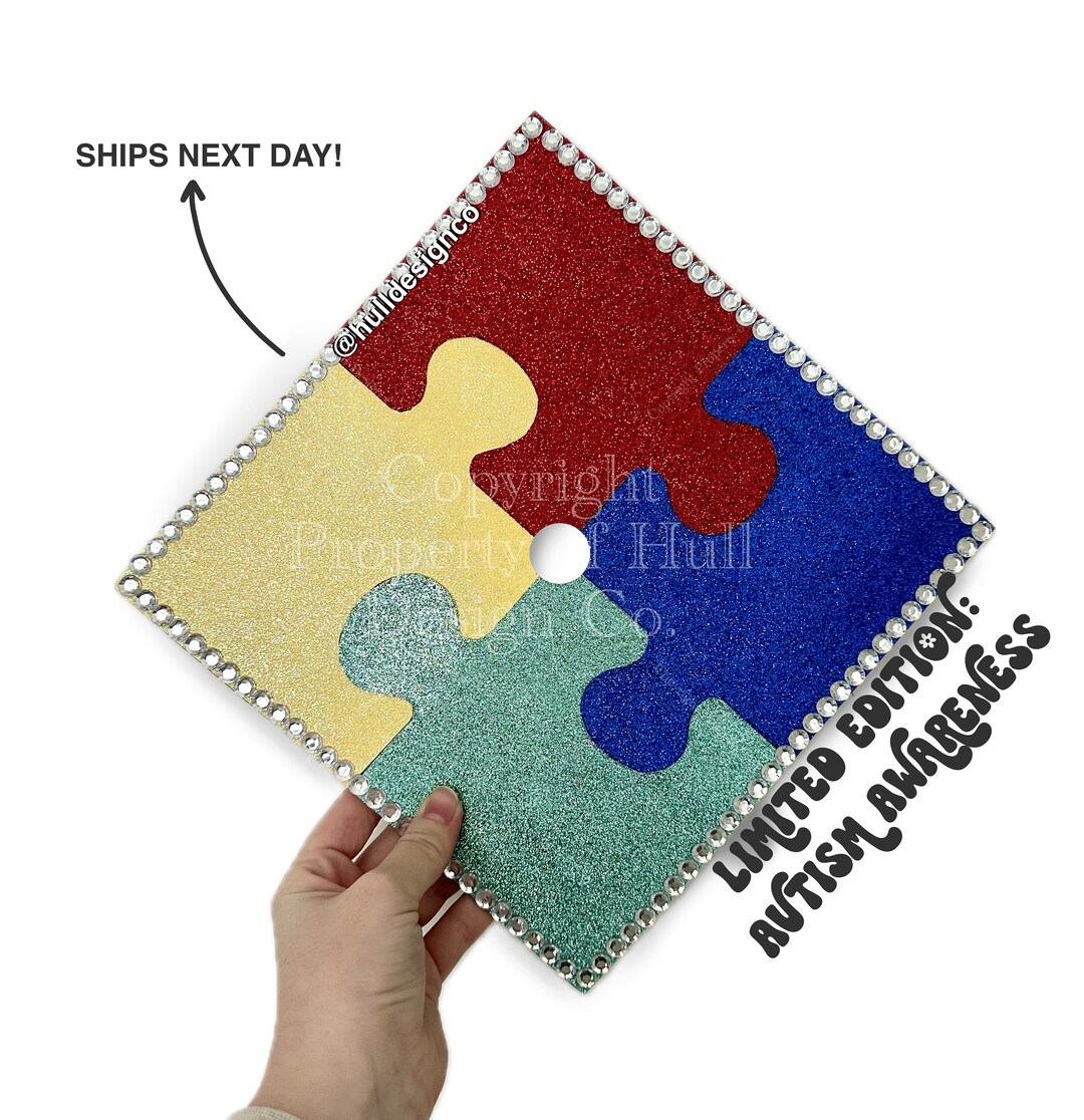 Glitter Graduation Cap Topper, Autism Awareness, Custom Graduation Cap ...