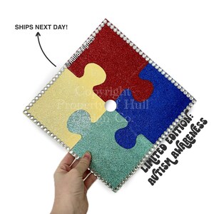 Glitter Graduation Cap Topper, Autism Awareness, Custom Graduation Cap ...