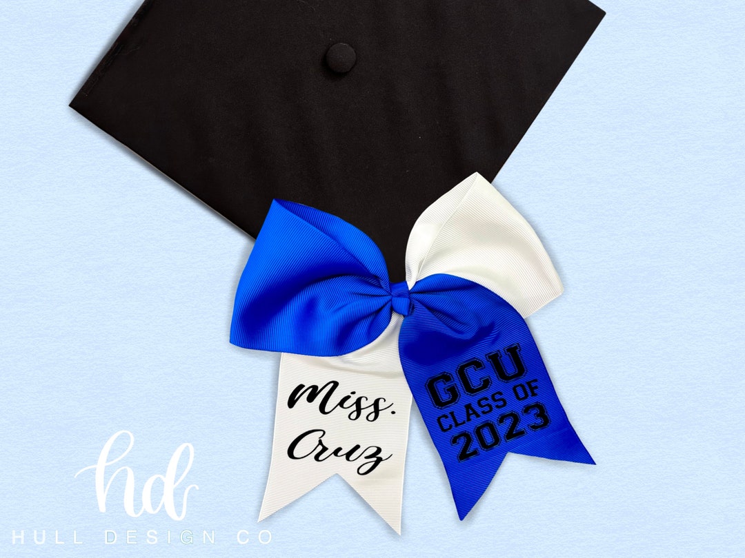 Custom White + Blue “colorblock” Graduation Cap Bow | Custom Monogram ...