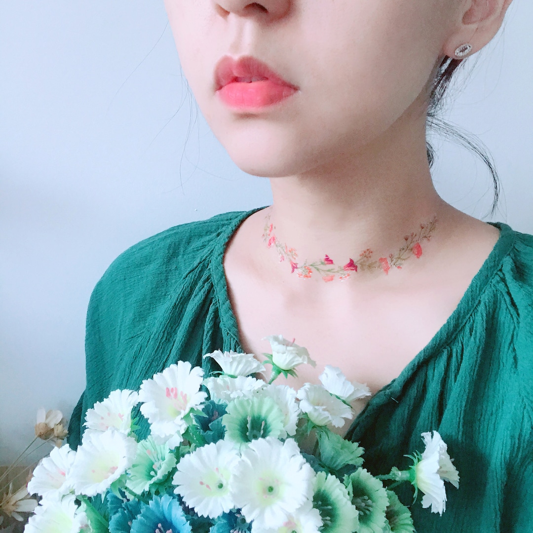 Flower Chain Temporary Tattoo - Etsy
