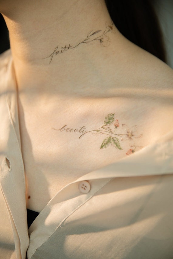 Floral Script 2 Motivational Flower Temporary Tattoo by - Etsy