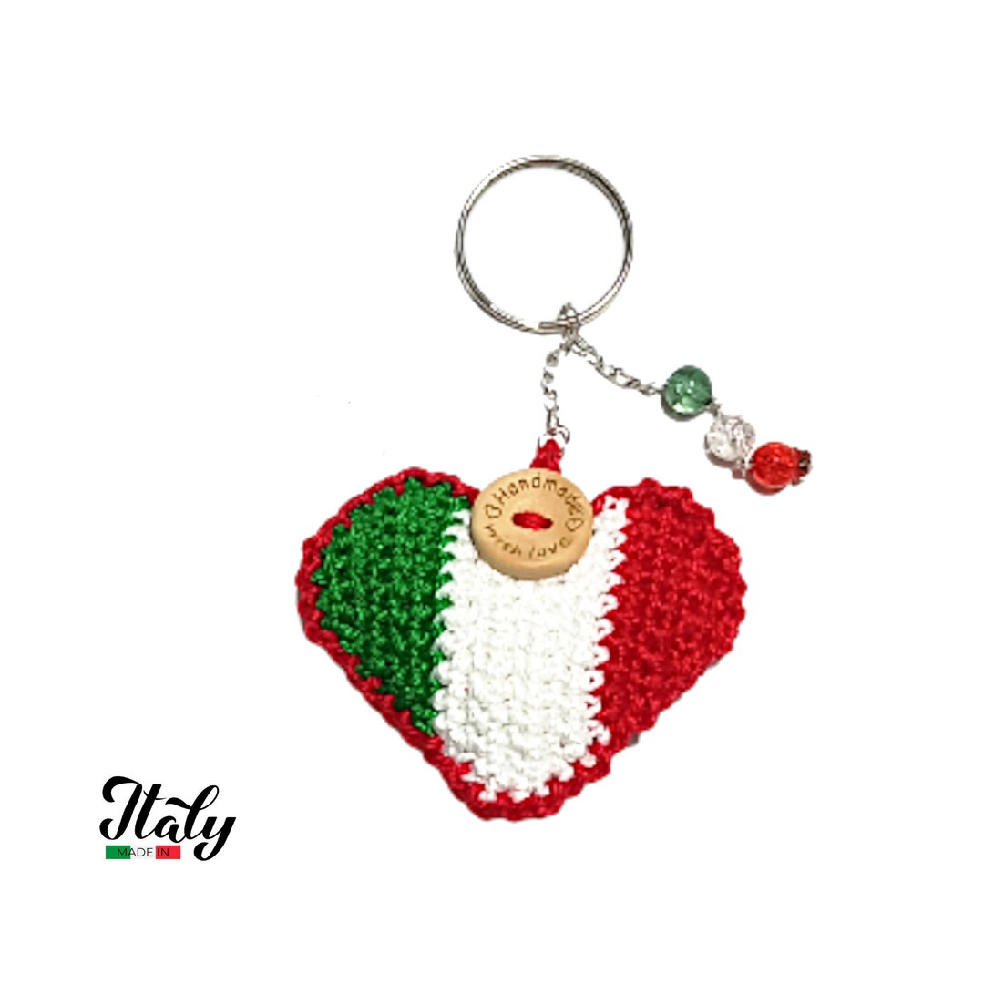 Red Green and White Crochet Heart Keychain in Cotton 2.9x2.3 Inc 7.5x6 ...