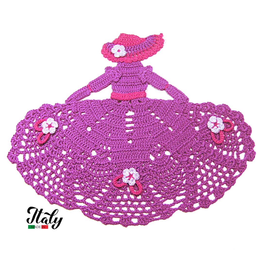 Purple and Hot Pink Crochet Crinoline Lady Doily in Cotton 11.8x9.4 Inc ...