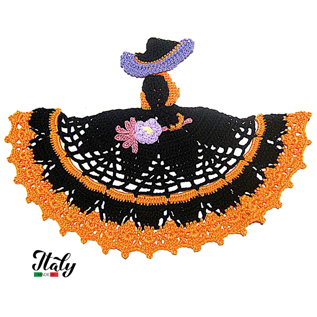 READY TO SHIP Halloween Black Crochet Witch-shaped Doily in Cotton 10 ...