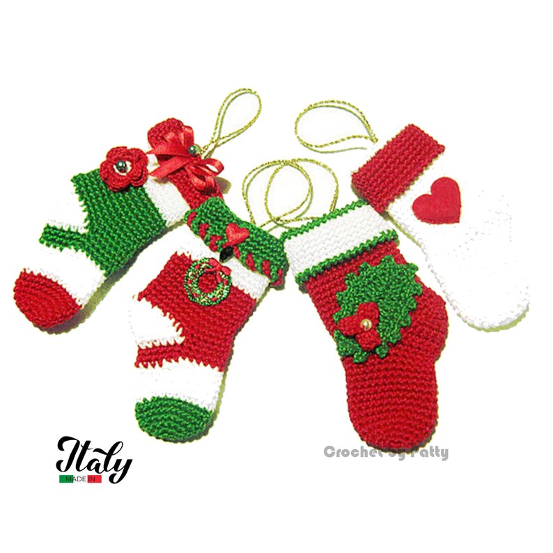Christmas Crochet Mini Socks in Cotton 2.3x4.7 Inc (6x12 Cm) for Tree ...