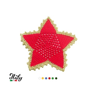 Christmas Red Crochet Star Coaster With Gold Border in Cotton - Etsy