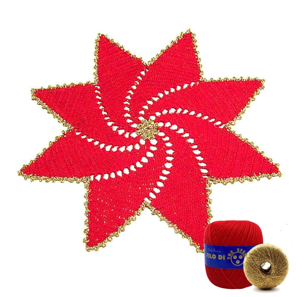 Red Crochet Star Doily – Gold Border, 14-inch Cotton Christmas Decor ...