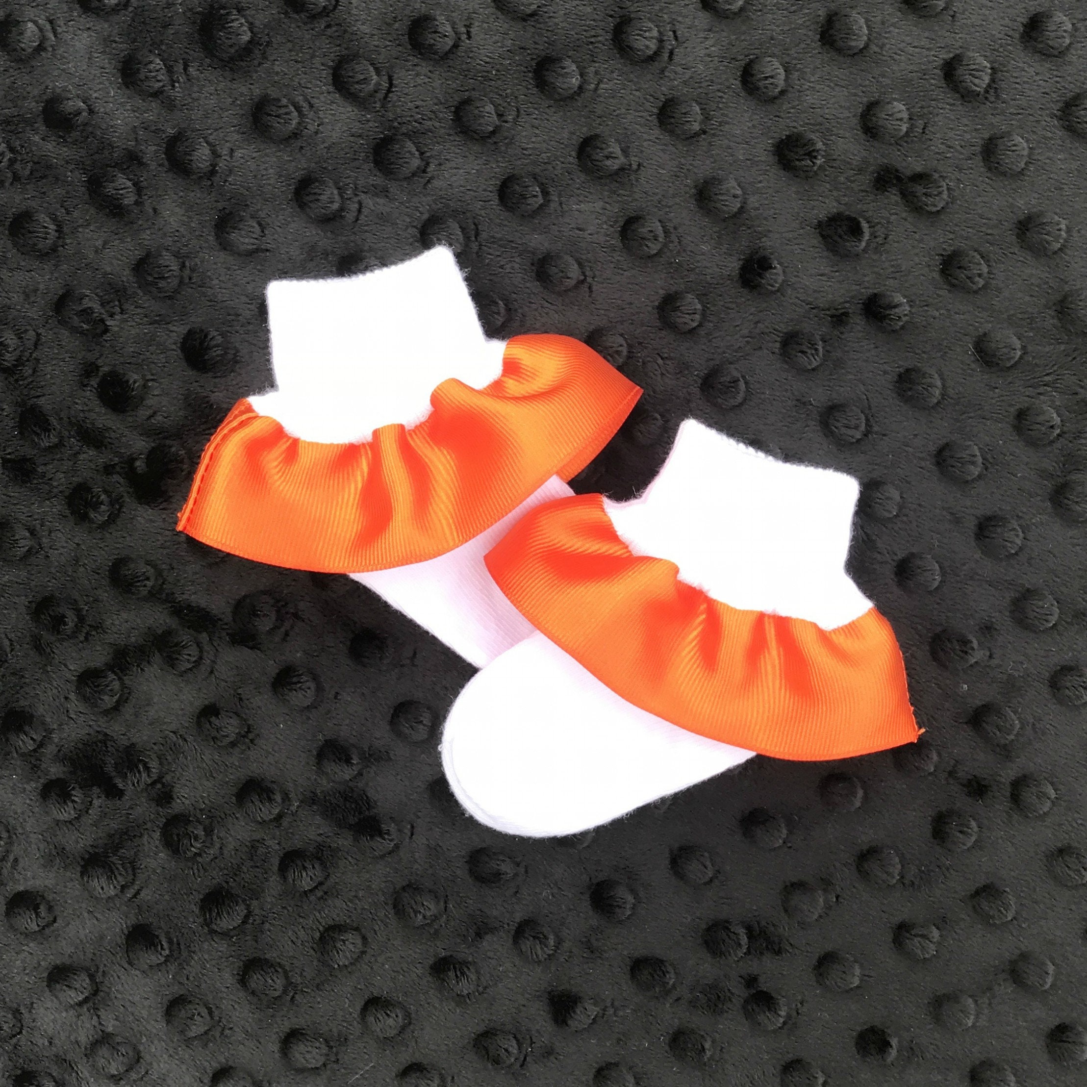 Halloween Ruffled Socks-orange Black -ribbon Trimmed Anklets-baby Girls ...