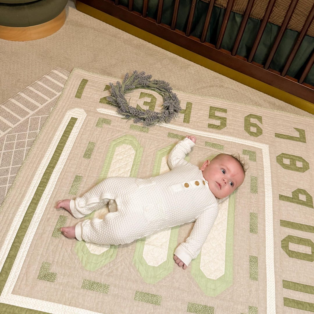 Milestone Baby Quilt-sage Green-neutral Background-month Markers-tummy ...