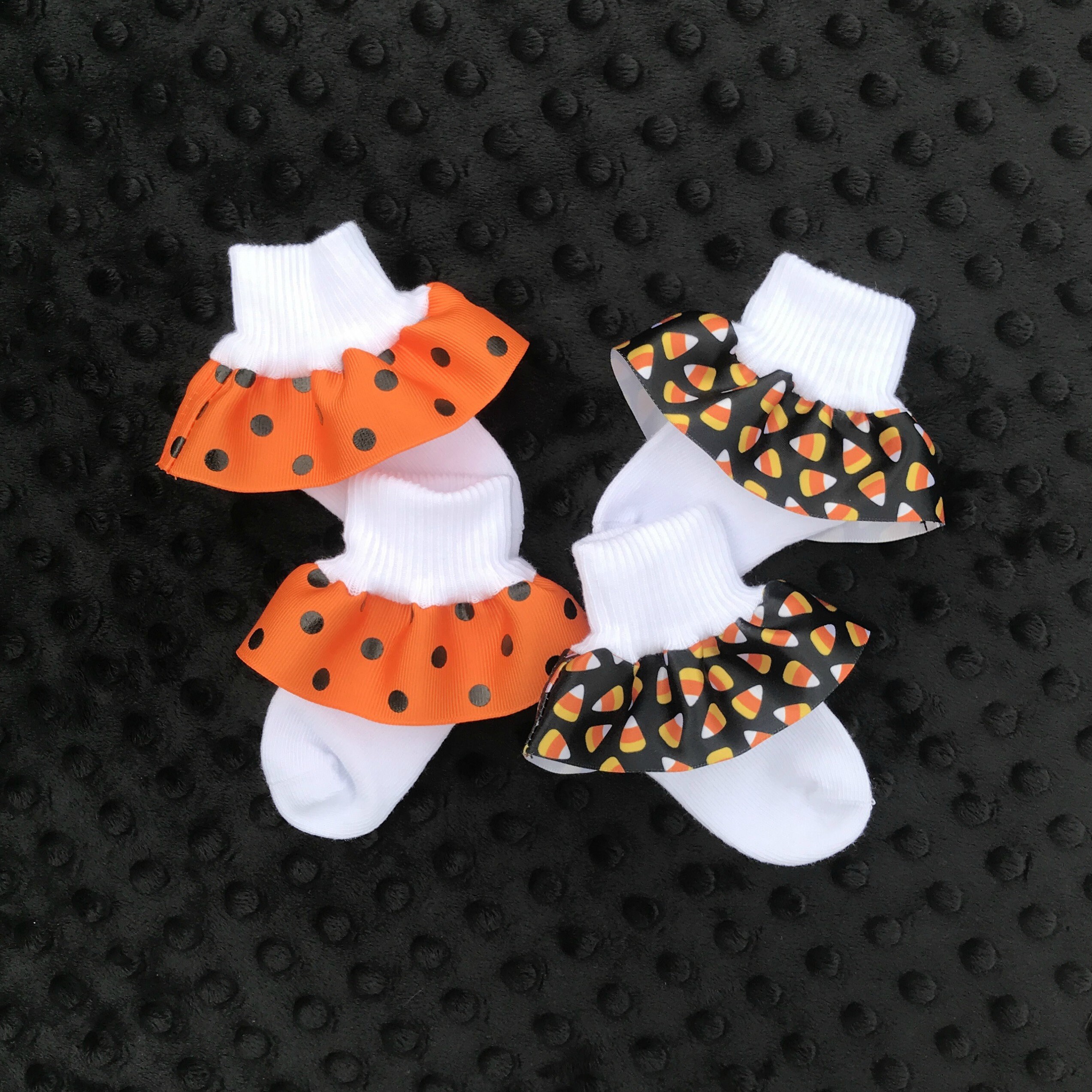 Halloween Ruffled Socks-orange Black -ribbon Trimmed Anklets-baby Girls ...