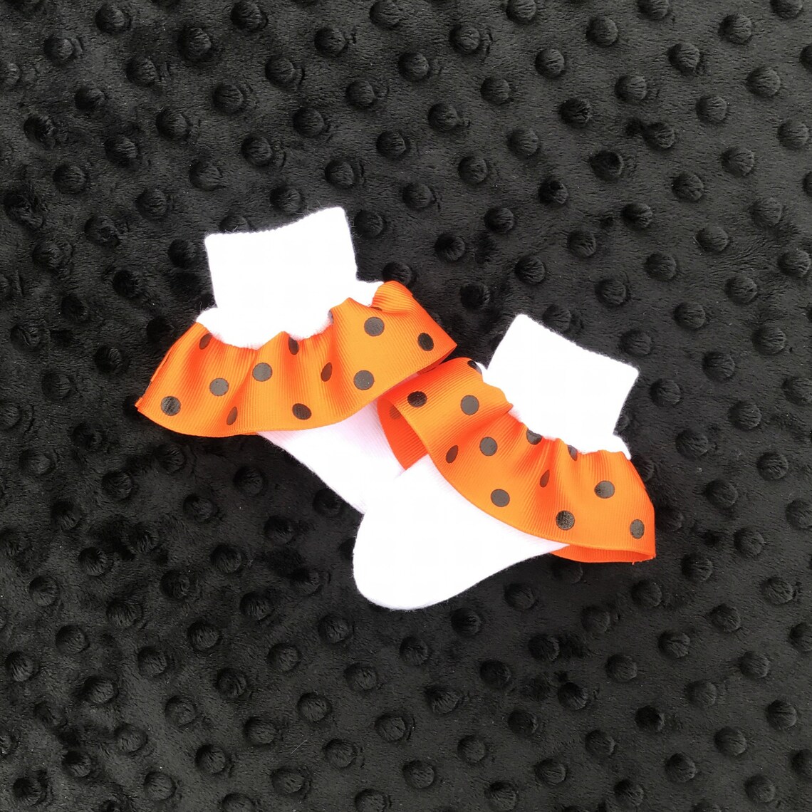 Halloween Ruffled Socks-orange Black -ribbon Trimmed Anklets-baby Girls ...