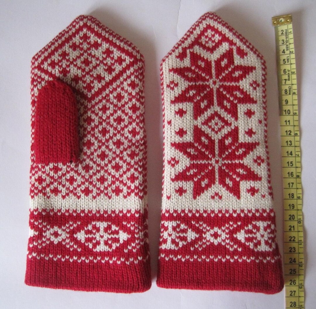 Women Two-layer Knit Mittens Natural Merino Wool Yarn Scandinavian ...
