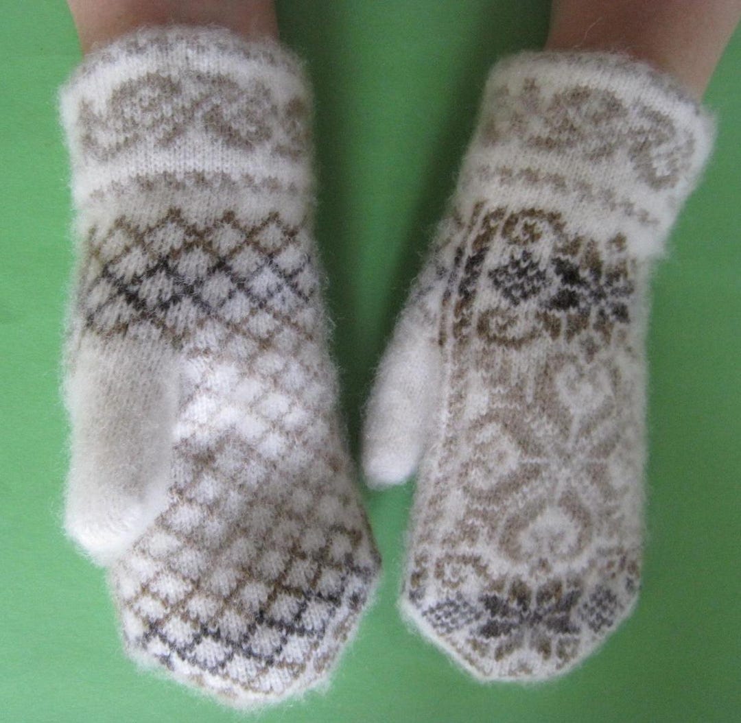 Traditional Selbu Norway Rose 3 Color Ornament Nordic Mittens Knit and ...
