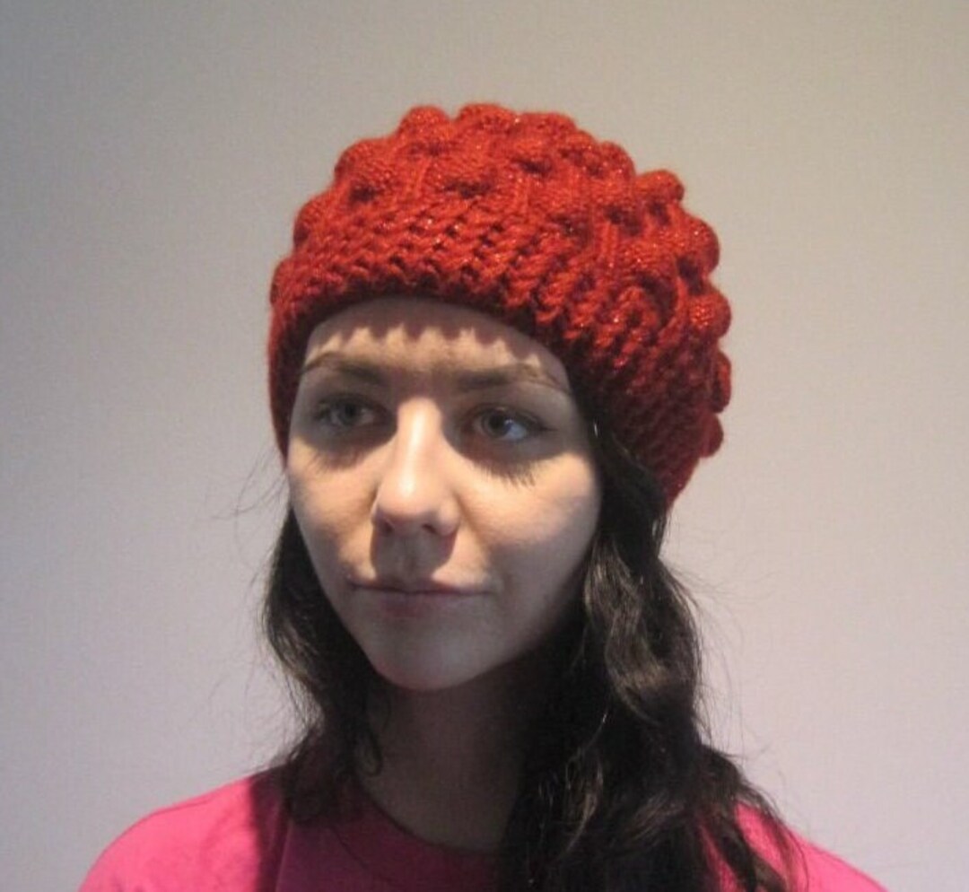 Classic Embossed Knit Hat of Delicate Wool With Lurex. Pretty Cuff ...