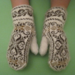 Traditional Selbu Norway Rose 3 Color Ornament Nordic Mittens Knit and ...