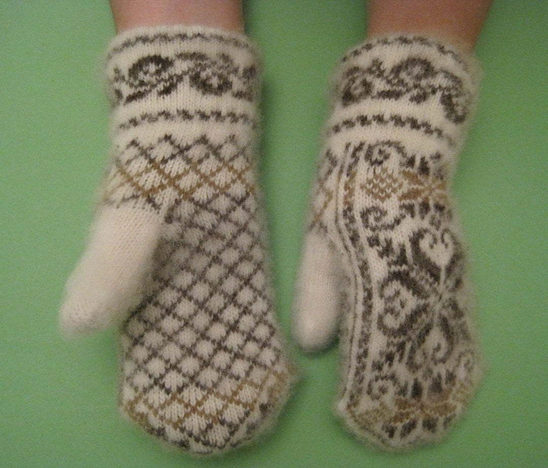 Traditional Selbu Norway Rose 3 Color Ornament Nordic Mittens Knit and ...