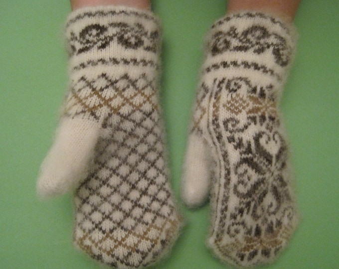 Traditional Swedish Wool Mittens Vintage off White Lovikka Pattern Warm ...