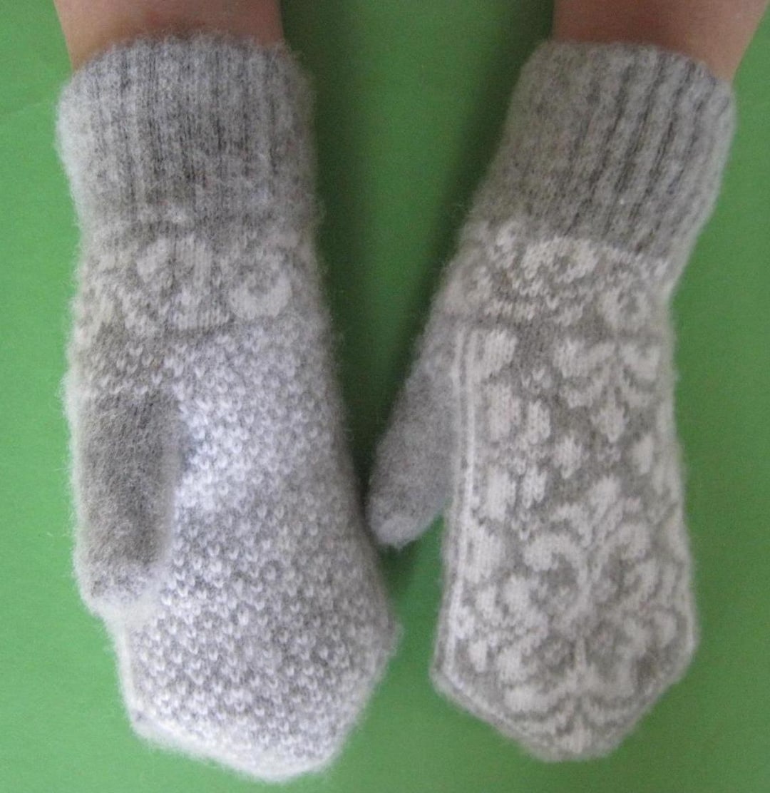 Traditional Fashion Selbu Norway Rose Pattern Knit Felt Natural Angora ...