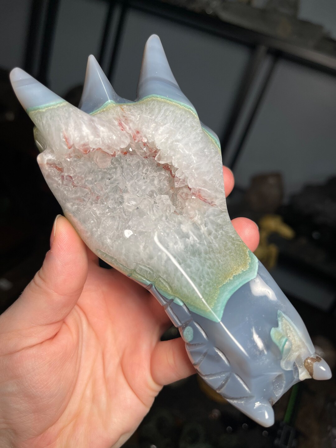 Hand Carved Druzy Geode Dragon - Etsy
