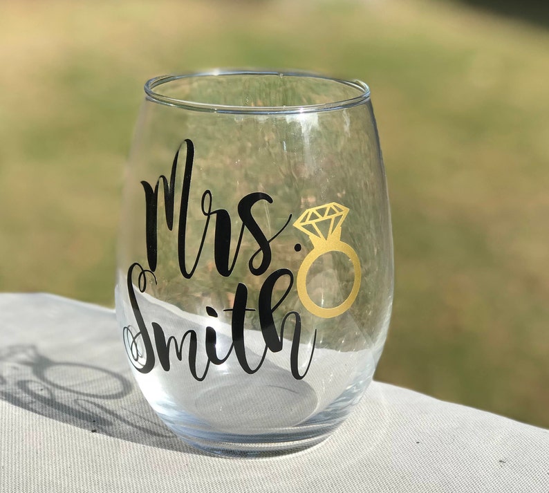 Mrs Wine Glass Bride Wine Glass Wedding Glass Wife Glass Etsy