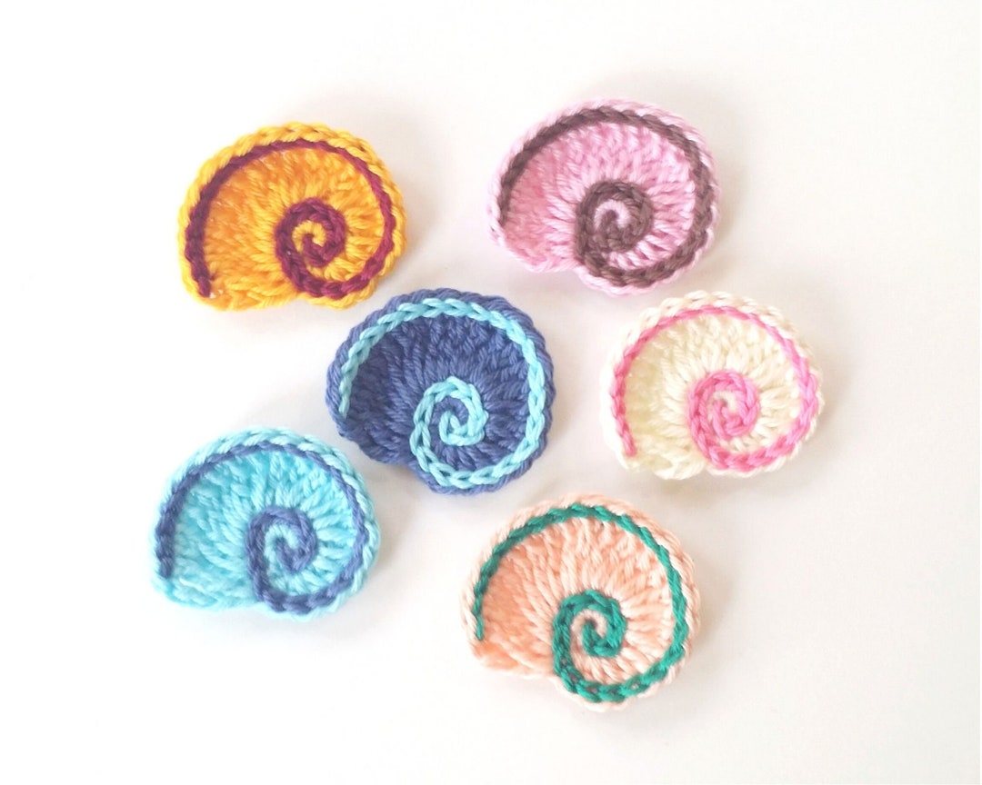Crochet Sea Shell Applique Set 6 Pc, Sew on Appliques for Baby,crochet ...