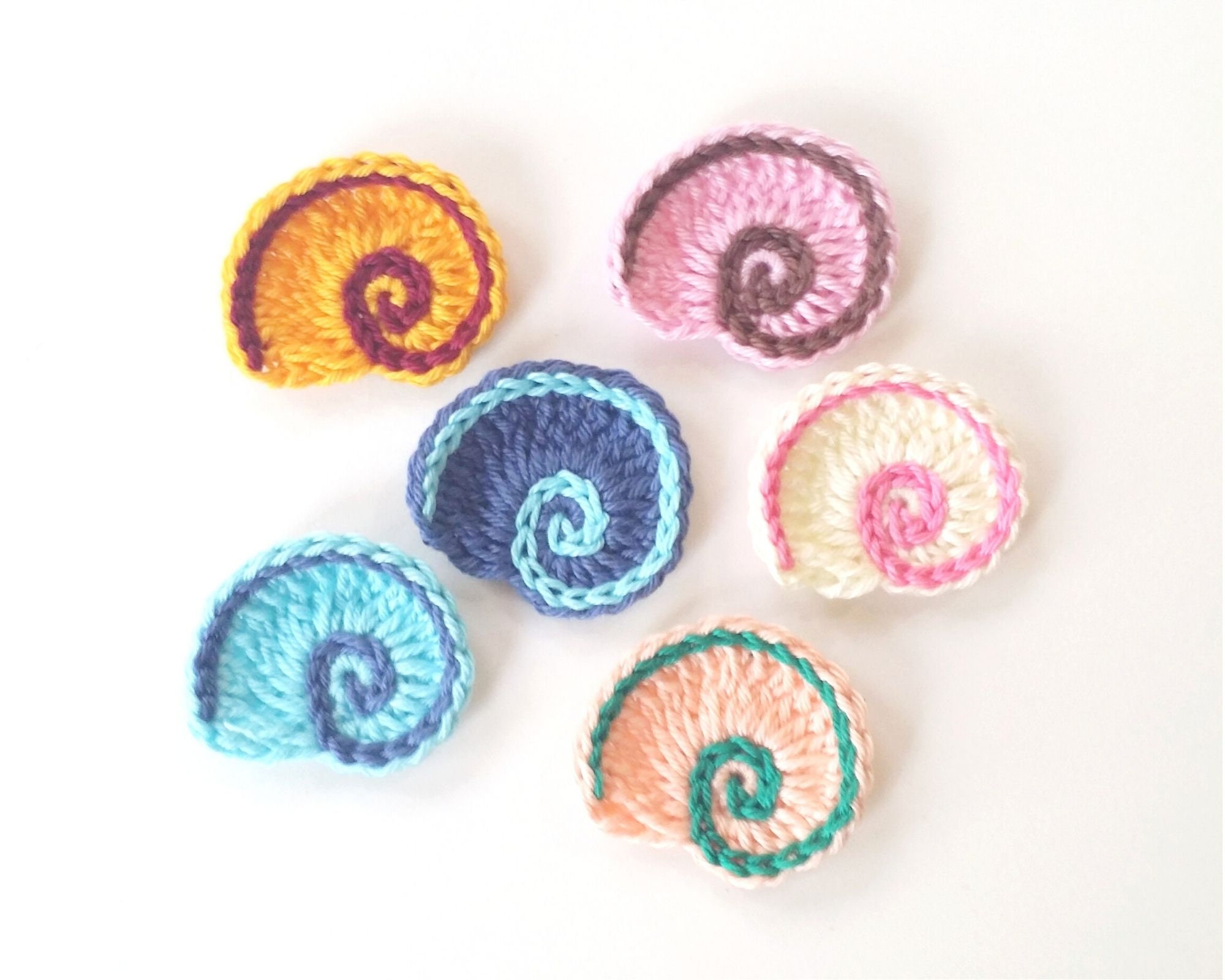Crochet Sea Shell Applique Set 6 Pcsew on Appliques for - Etsy
