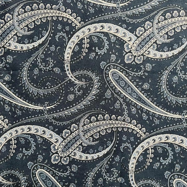 Navy Blue Paisley Fabric - Etsy