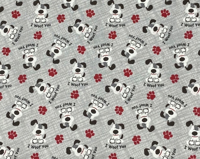Dog Paw I Woof You Cotton Fabric Print Gray Color, Sewing- Quilt Fabric ...