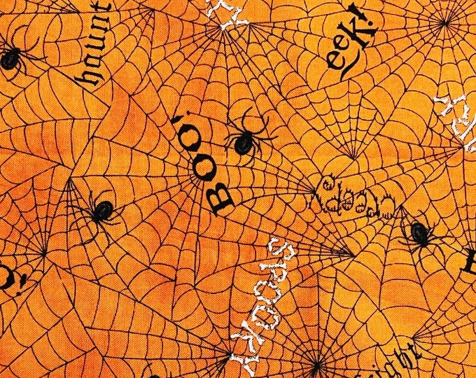 Spider Spooky Cotton Fabric Print on Orange Background Color, Sewing ...