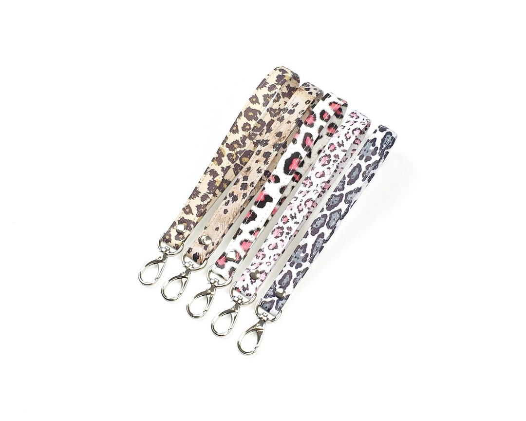 Strap Keychain, Wrist Strap Faux Leather Leopard Animal Print, Wristlet ...