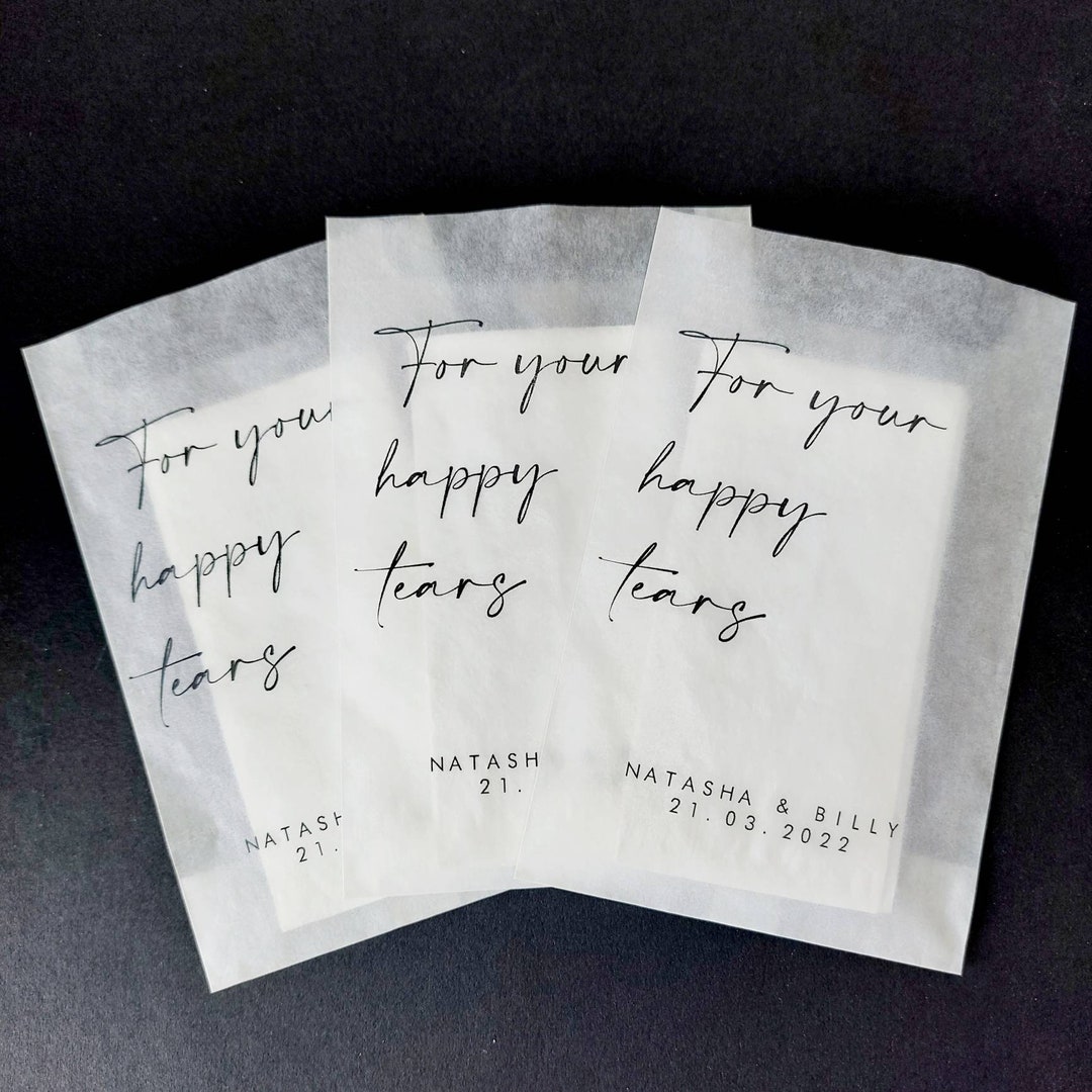 HAPPY TEARS Tissue Packets Wedding Favours Biodegradable Fully ...