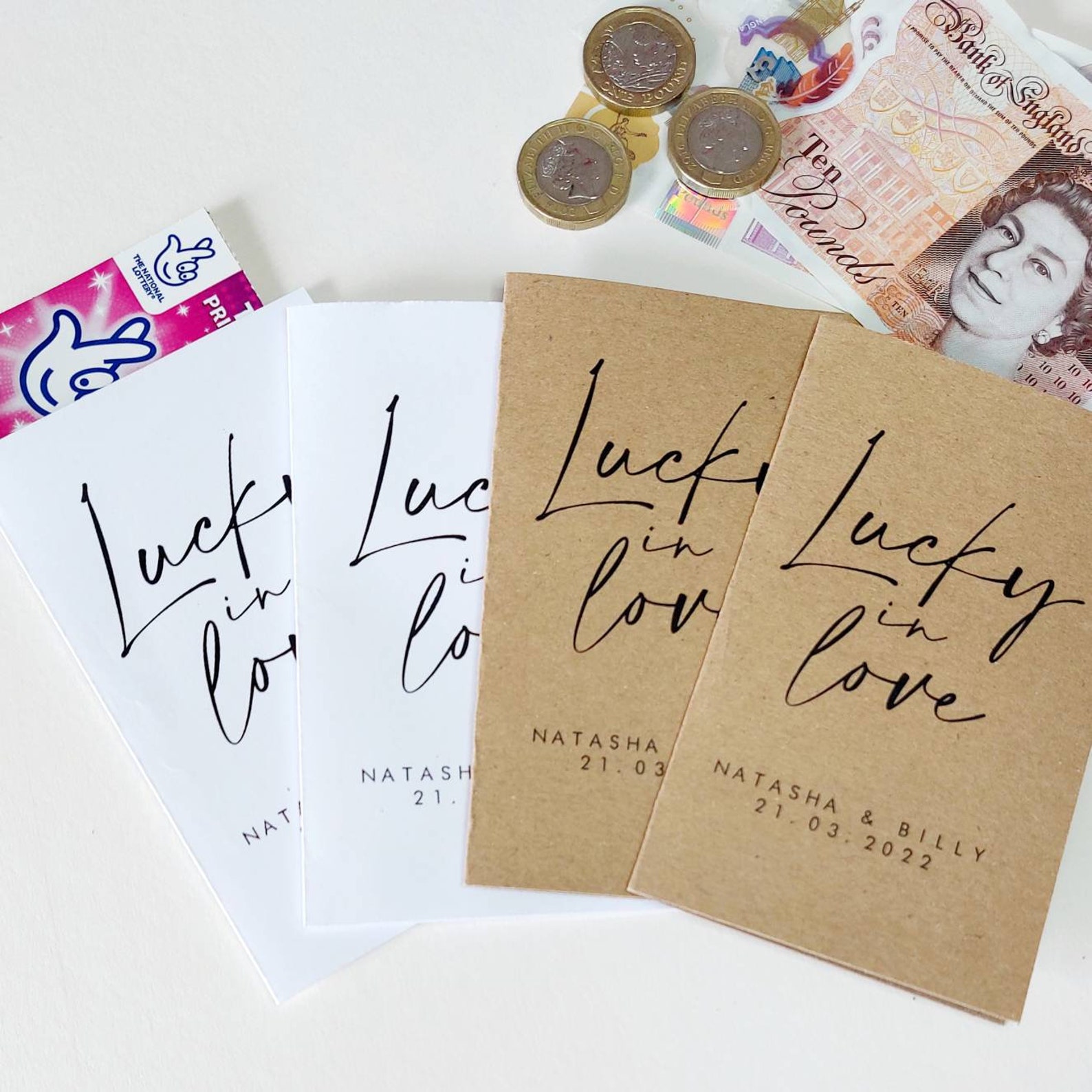 X10 Personalised | LUCKY IN LOVE Scratch Card Holders | Wedding Favours ...