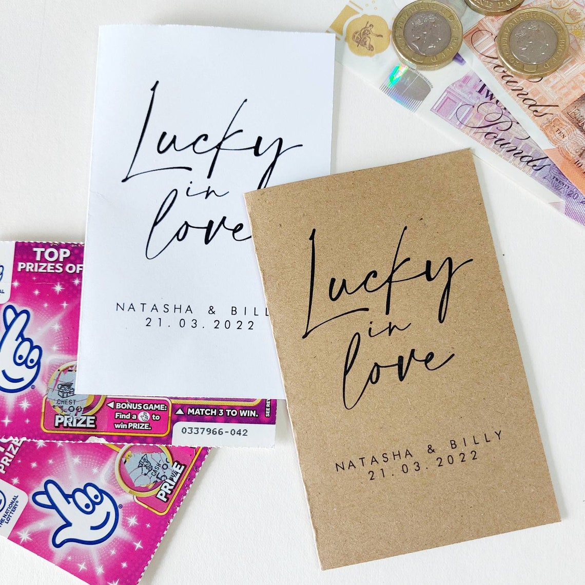 X10 Personalised | LUCKY IN LOVE Scratch Card Holders | Wedding Favours ...