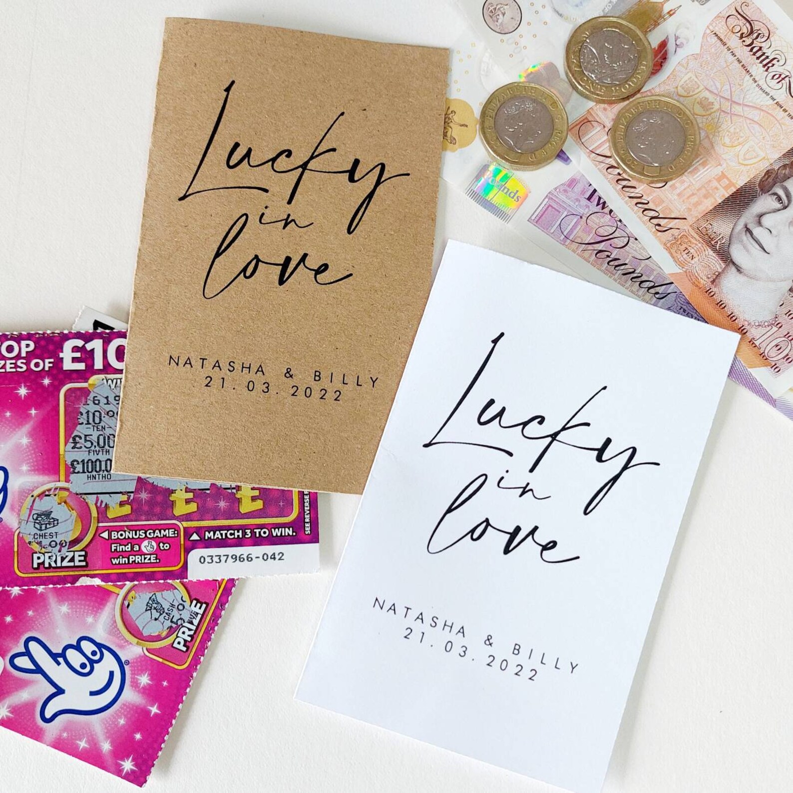 X10 Personalised | LUCKY IN LOVE Scratch Card Holders | Wedding Favours ...