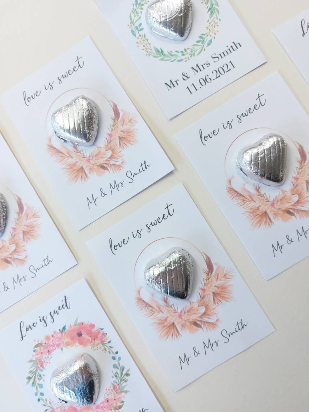 X10 Love is Sweet Favours | Wedding Favours | Chocolate Hearts - Etsy UK
